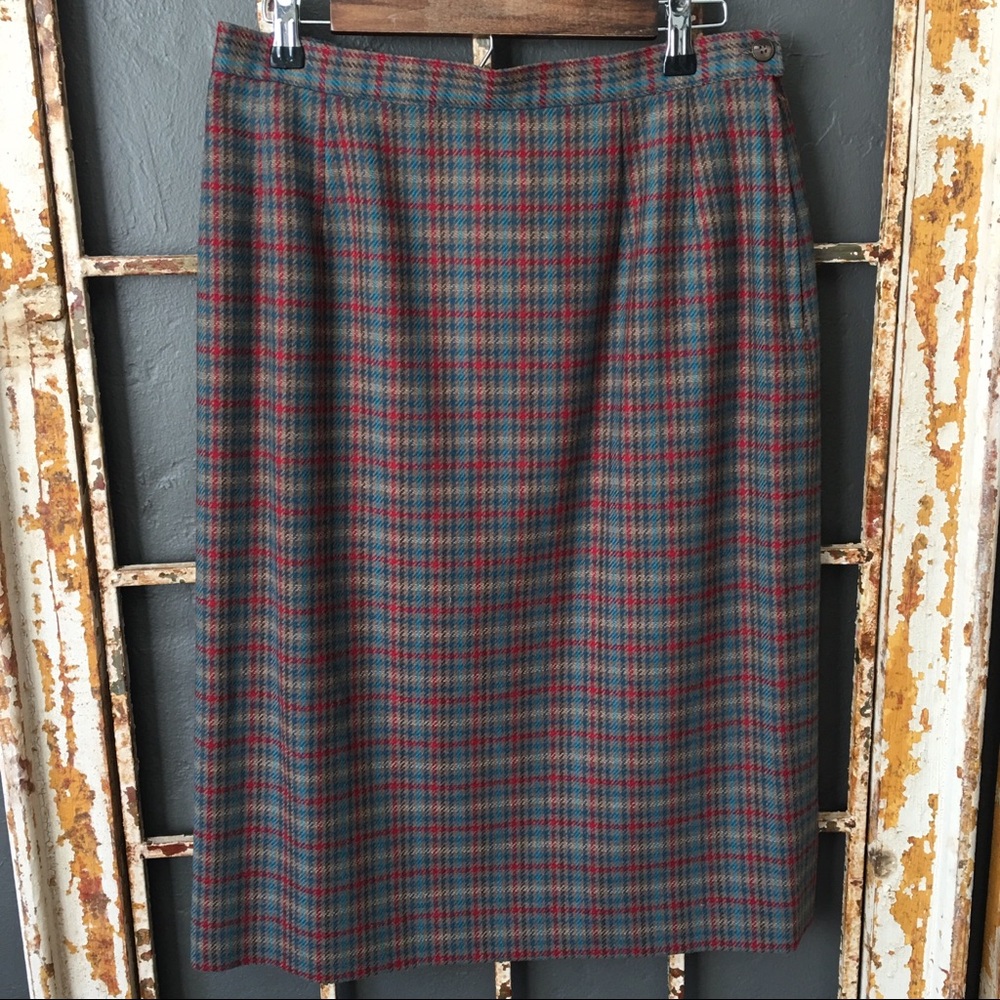 Pendleton Vintage Plaid 100% Wool Pencil Skirt - Gem